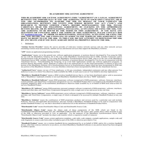 Blackberry Sdk License Agreement Pdf Cloud Computing Internet 8242