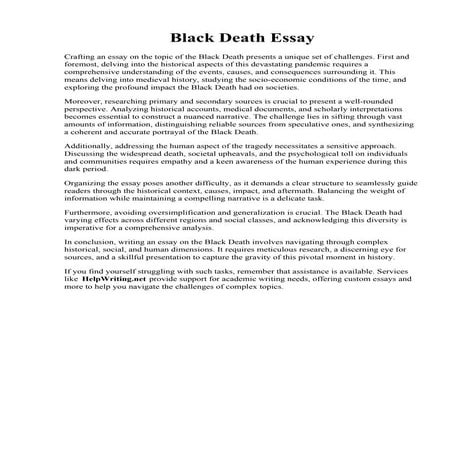 Black Death Essay. The Black Death - GCSE History - Marked by Teachers.com