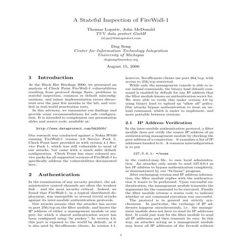 A Stateful Inspection of Firewall-1 (2000) | PDF