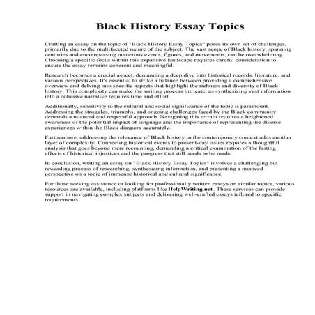 Black History Essay Topics. The College of New Rochelle | PDF
