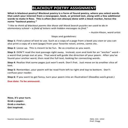 Blackout Poetry Assignment for highschol | PDF