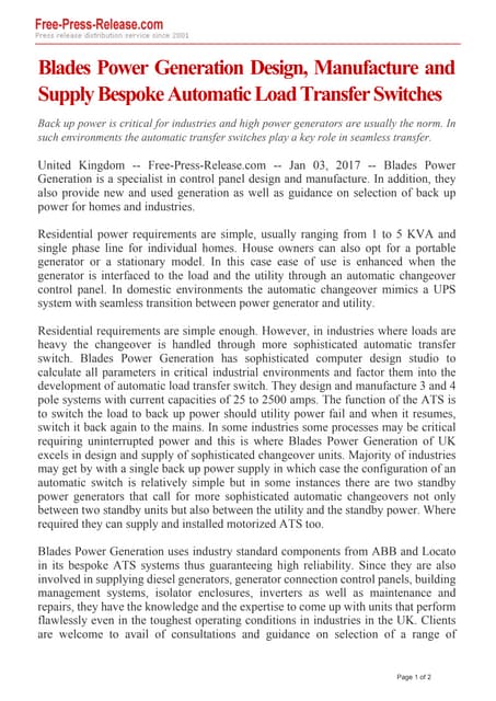 Blades Power Generation Ltd presentations