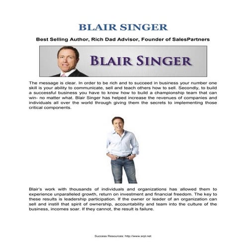 All About Blair singer - Success Resources Richard Tan | PDF | Sales ...