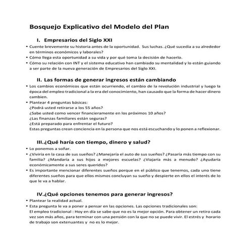 Bosquejo explicativo del modelo del plan | PDF