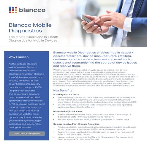 Blancco Mobile Diagnostics | PDF