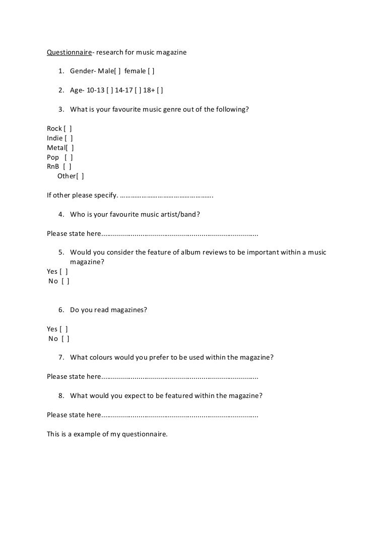 Blank questionnaire.