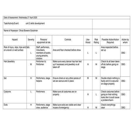 Risk Assessment , | DOCX