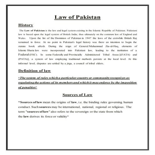 Law of Pakistan And Its Sources | DOCX