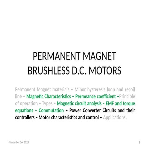 Permanent Magnet Brushless DC Motor brief | PPSX
