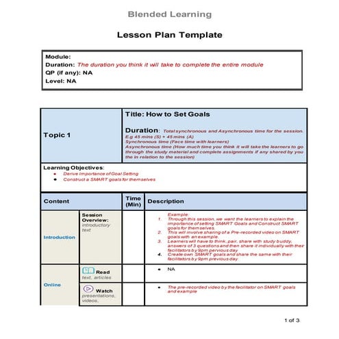 Blended learning lesson plan template 1 | DOCX