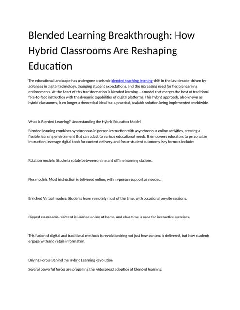 Blended Learning Models for Holistic Learning | PDF