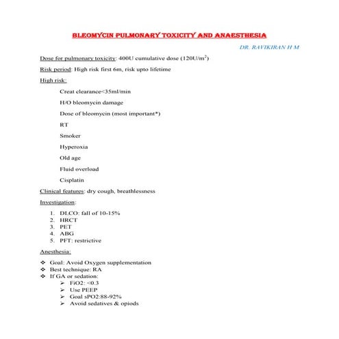 Bleomycin pulmonary toxicity and anaesthesia | PDF