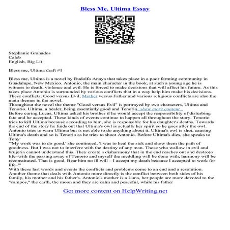 Bless Me Ultima Essay | PDF