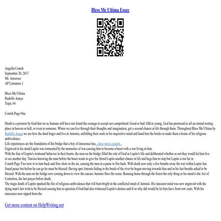 Bless Me Ultima Essay | PDF