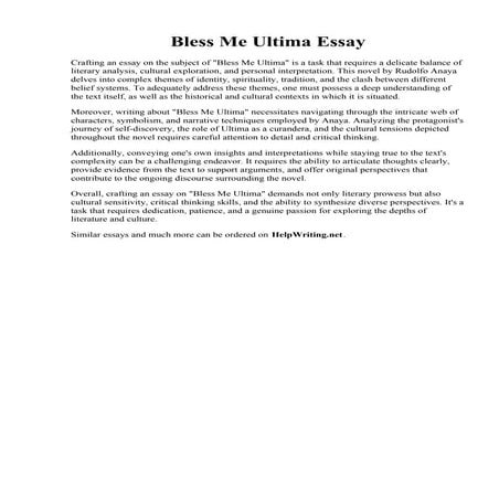 Bless Me Ultima Essay | PDF | Automotive Industry | Industries