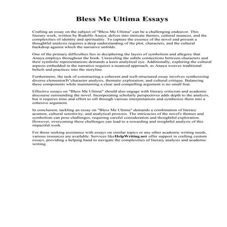 Bless Me Ultima Essays | PDF | Fiction | Books and Literature