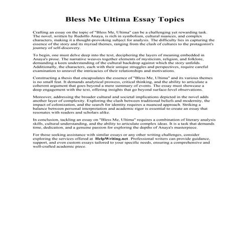 Bless Me Ultima Essays | PDF