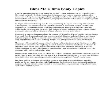 Bless Me Ultima Essay Topics | PDF