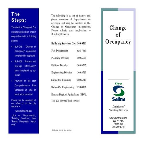City of Salina Brochure-Change of Occupancy | PPT