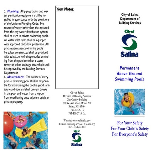 City of Salina Brochure-Permanent Above Ground Swimming Pools | PDF