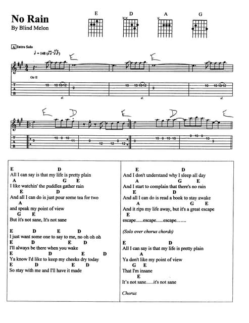 No Rain Guitar Chords