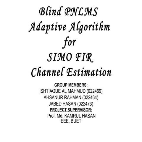 Blind PNLMS Adaptive Algorithm for SIMO FIR Channel Estimation | PPT