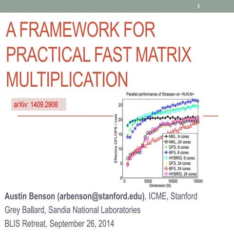A framework for practical fast matrix multiplication (BLIS retreat) | PPT
