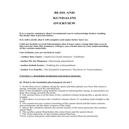 BLISS AND KUNDALINI OVERVIEW | PDF