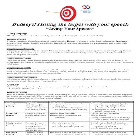 Bullseye! public speaking class series, week 4 (handout) | PDF