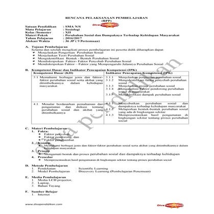 Rpp revisi 2016 sosiologi xii rpp diva pendidikan | PDF