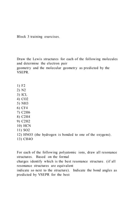 Block 3 training exercises. Draw the Lewis struct | DOCX | Chemistry ... Block 3 training exercises. Draw the Lewis struct | DOCX | Chemistry ...