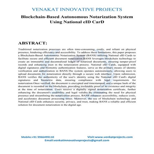 Blockchain Based Autonomous Notarization System Using National Eid Card Docx