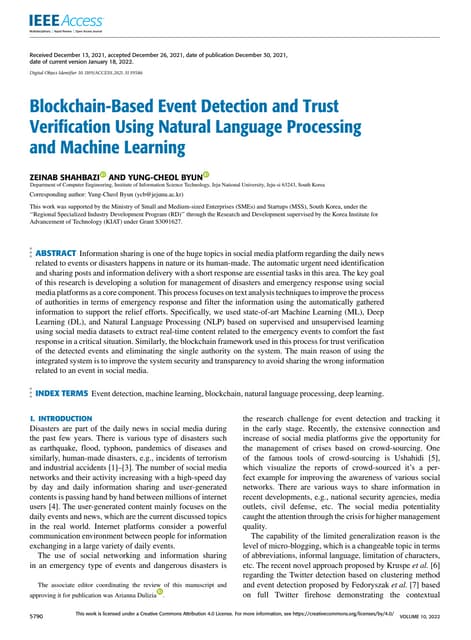 Blockchain Based Event Detection And Trust Verification Using Natural Language Processing And