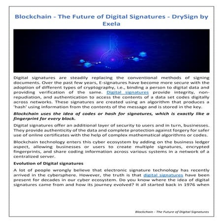 Blockchain - The Future of Digital Signatures - DrySign by Exela | PDF