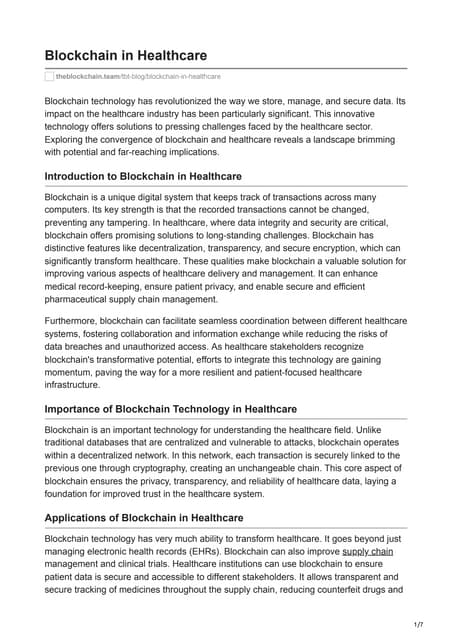 Blockchain In Healthcare An Overview Ppt