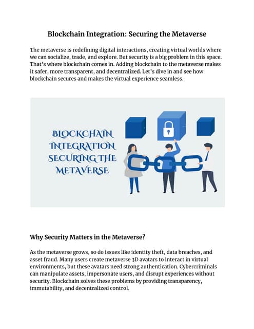 IMPORTANCE OF BLOCKCHAIN IN THE METAVERSE | PPTX | Internet | Computing