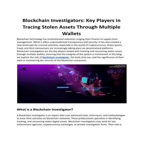 Blockchain Investigators: Key Players in Tracing Stolen Assets Through Multiple Wallets | PDF