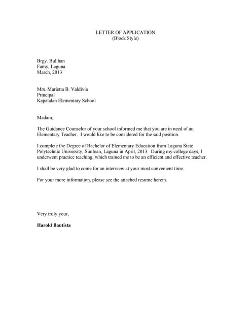 Teachers Application Letter | DOC
