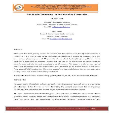 Blockchain Technology A Sustainability Perspective Pdf 