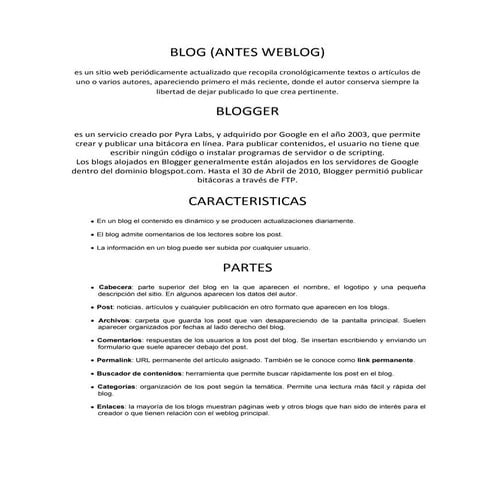 Las Partes Y Componentes De Un Blog | PPT
