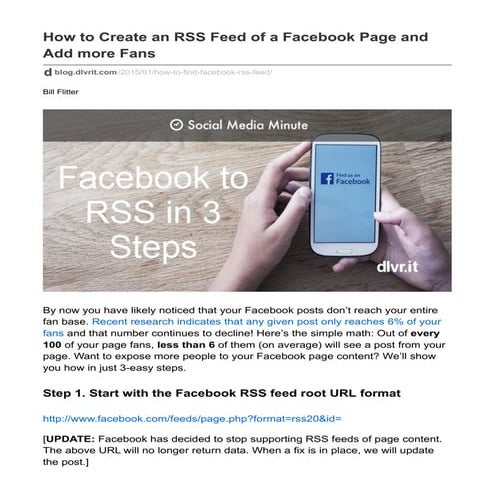 How to Create an RSS Feed of a Facebook Page and Add more Fans | PDF