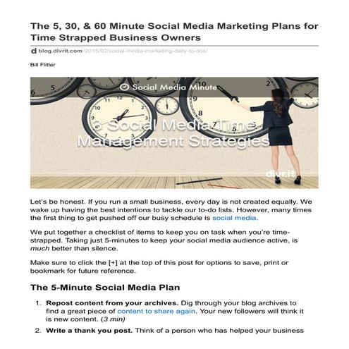 The 5, 30, & 60 Minute Social Media Marketing Plans for Time Strapped ...