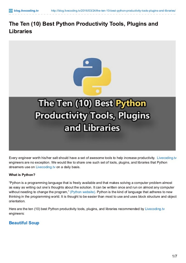 The Ten (10) Best Python Productivity Tools, Plugins and Libraries