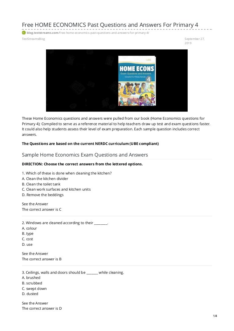 Free Home Economics Past Questions And Answers For Primary 4 free-home-economics-past-questions-and-answers-for-primary-4