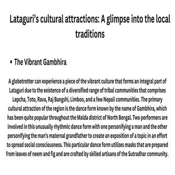 Enjoy cultural attractions with Suncity Lataguri | PDF