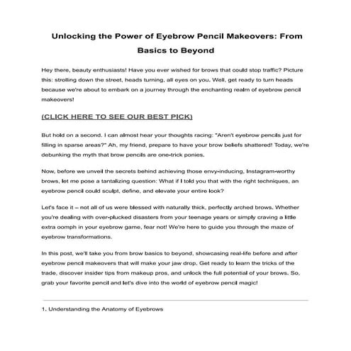 Unlocking the power of Eyebrow Pencil Makeovers From Basics to Beyond | PDF