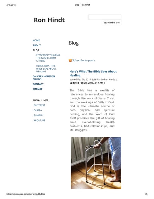 Ron Hindt, Senior pastor at Calvary houston