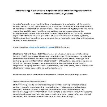 Innovating Healthcare Delivery: Embracing Electronic Medical Record ...