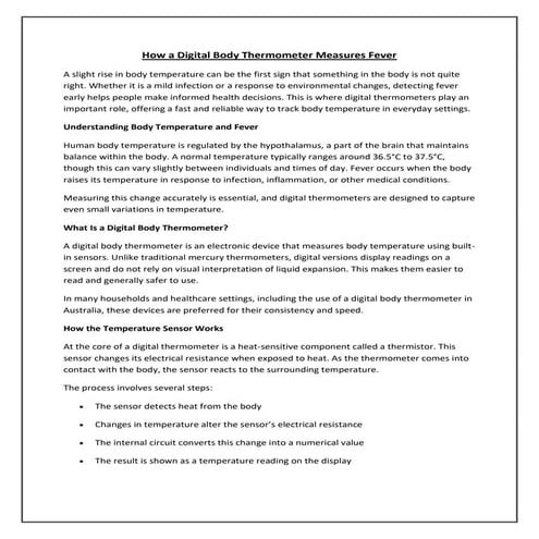 How a Digital Body Thermometer Measures Fever | PDF