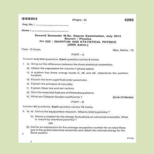 SECOND SEMESTER Msc DEGREE EXAMINATION | PDF